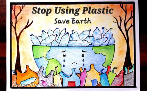 Say No To Plastic Drawing Stop Plastic Bags Pollution Poster Drawing