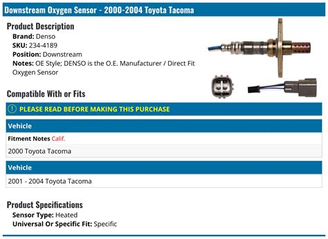 2000 2004 Toyota Tacoma Oxygen Sensor Denso 234 4189 Downstream
