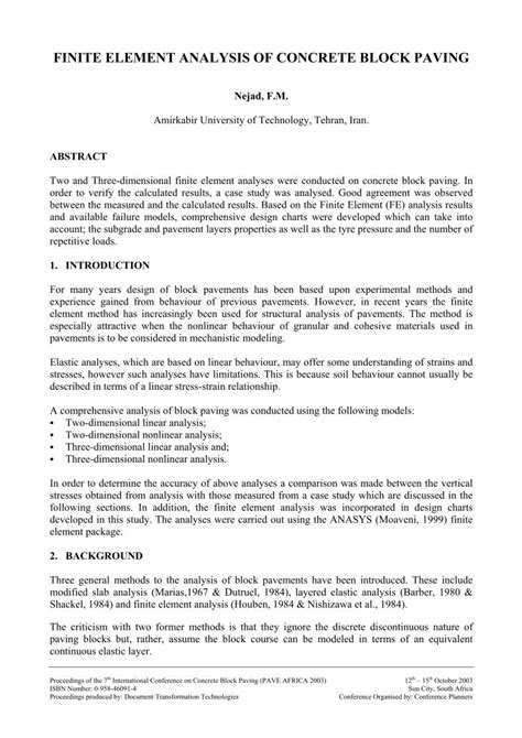 PDF Finite Element Analysis Of Concrete Block Paving SEPTsept Org Techpapers Pdf