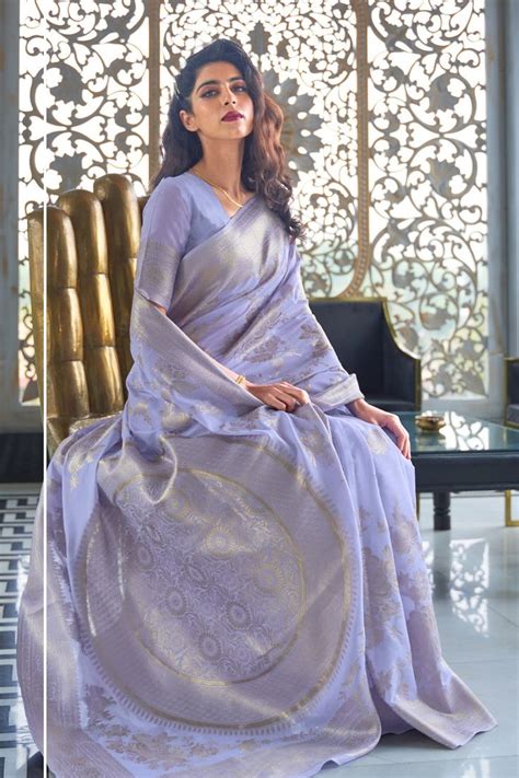 Womens Lovender Banarasi Zari Weaving Silk Saree Bahuji Saree