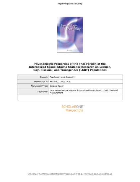 Pdf Psychometric Properties Of The Thai Version Of The Internalized Sexual Stigma Scale For