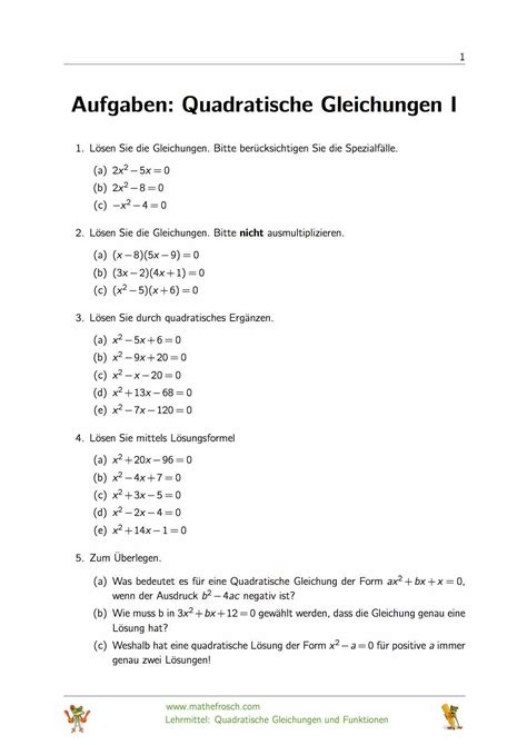Quadratische Gleichungen Übungen Und Lösungen Als Pdf Für Klasse 9 Und