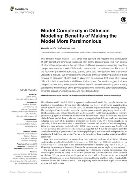 Pdf Model Complexity In Diffusion Modeling Benefits Of Making The Model More Parsimonious