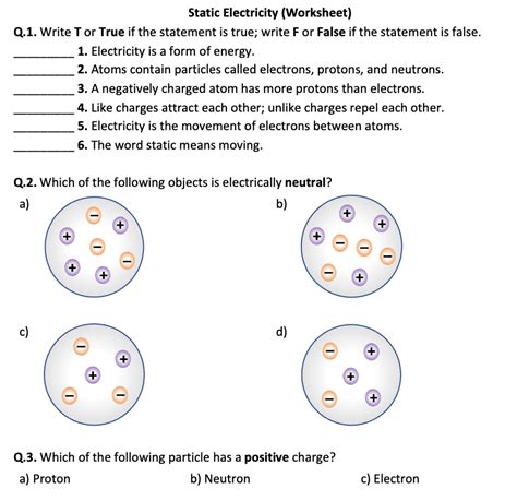Static Electricity Worksheet