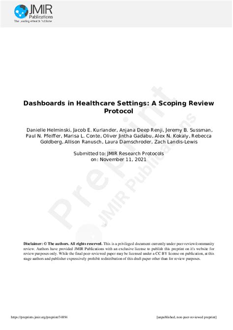 Pdf Dashboards In Healthcare Settings A Scoping Review Protocol