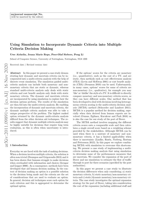 Pdf Using Simulation To Incorporate Dynamic Criteria Into Multiple