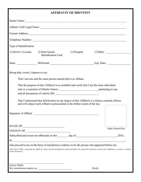 Affidavit Of Identity Form Form Example Download