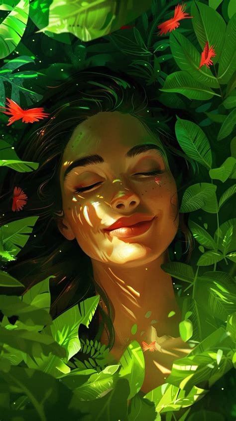 The Woman Again This Time In A Lush Green Forest She Is Smiling Her One Eye Closed In