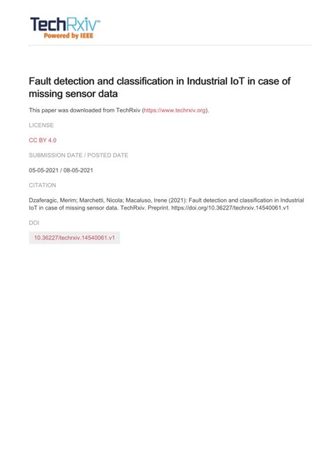 Pdf Fault Detection And Classification In Industrial Iot In Case Of