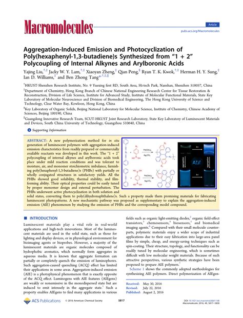 Pdf Aggregation Induced Emission And Photocyclization Of Poly
