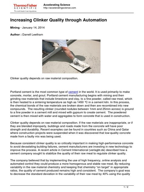 Increasing Clinker Quality Through Automation Pdf Cement Concrete