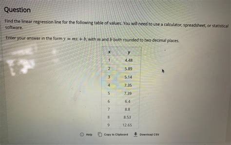 Solved Question Find The Linear Regression Line For The