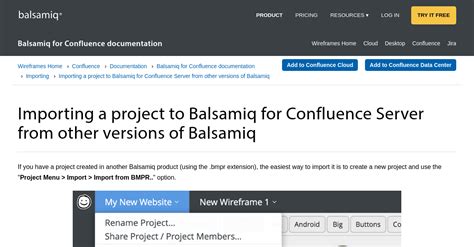 importing a project to balsamiq for confluence server from other versions of balsamiq balsamiq