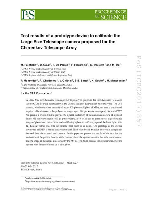 Pdf Test Results Of A Prototype Device To Calibrate The Large Size Telescope Camera Proposed
