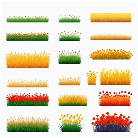 A Set Of Different Colored Grass And Flowers Premium Ai Generated Vector