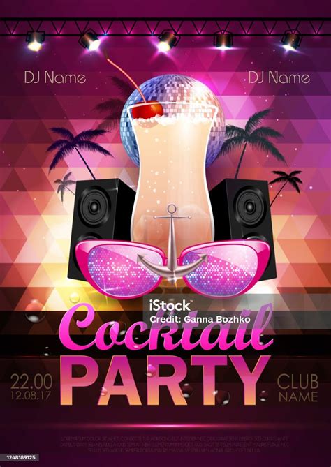 디스코 볼 배경 삼각형 배경에 디스코 칵테일 파티 포스터 Dj에 대한 스톡 벡터 아트 및 기타 이미지 Dj 나이트클럽