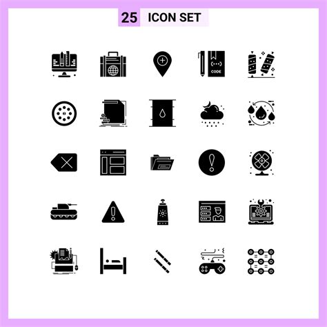 Set Of 25 Vector Solid Glyphs On Grid For File Develop Plus Coding Pin Editable Vector Design