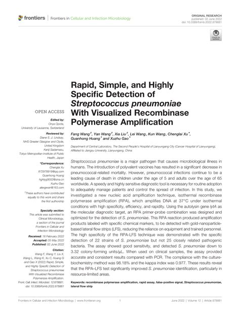 Pdf Rapid Simple And Highly Specific Detection Of Streptococcus Pneumoniae With Visualized