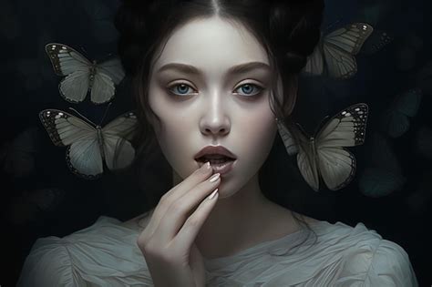 Premium Ai Image A Woman With A Butterfly On Her Lips Is Posing For A Photo