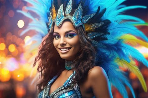 Una Chica Muy Hermosa Mira A La Cámara Vestida Para El Carnaval De Río