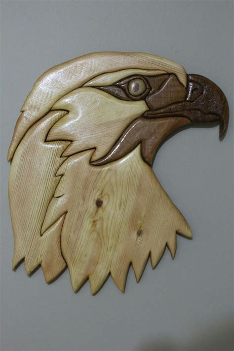 Wood Carving Intarsia Eagle Head Sculpture