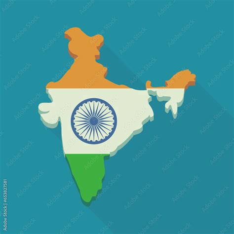 3D map of India in Indian flag colors in flat design style isolated on blue background with ...