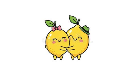 Cute Cartoon Lemons Hugging Each Other With Accessories Stock Vector