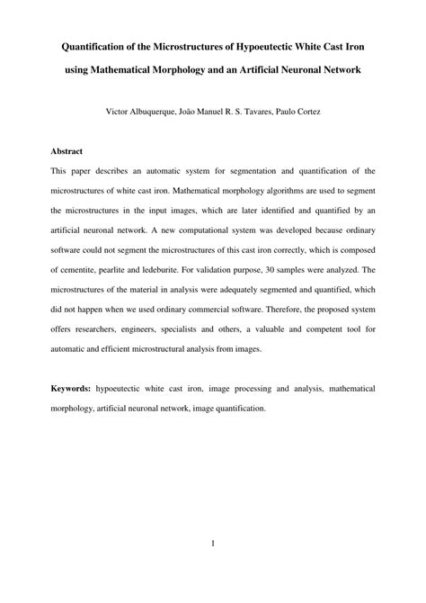 Pdf Quantification Of The Microstructures Of Hypoeutectic White Cast Iron Using Mathematical