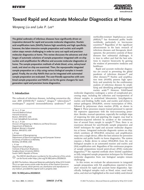 Pdf Toward Rapid And Accurate Molecular Diagnostics At Home