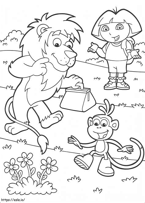 Dora Boots And Lion Coloring Page