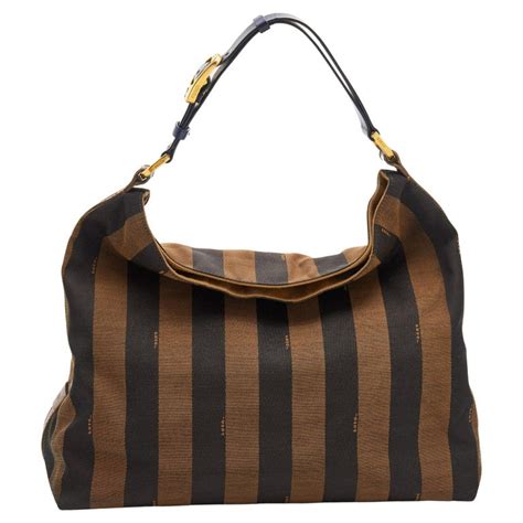 Fendi Brownnavy Blue Pequin Stripe Canvas And Leather Hobo At 1stdibs