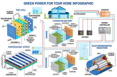 태양 전지 패널 연료 전지 및 바람 파워 세대 시스템 홈 Infographic 위한 수소 천연가스에 대한 스톡 벡터 아트 및 기타 이미지 수소 천연가스 다이어그램