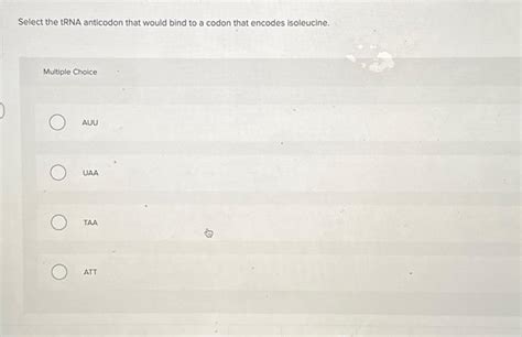 Solved Select The TRNA Anticodon That Would Bind To A Codon Chegg Com