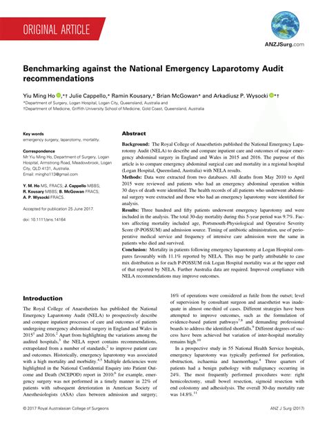Pdf Benchmarking Against The National Emergency Laparotomy Audit Recommendations