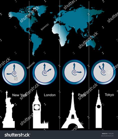 Vector Image World Map Clocks Showing Stock Vector Royalty Free
