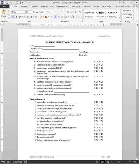 Audit Questionnaire Template