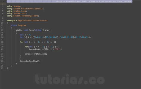 Arrays VisualStudio C Imprimir Matriz Orden Inverso Tutorias Co