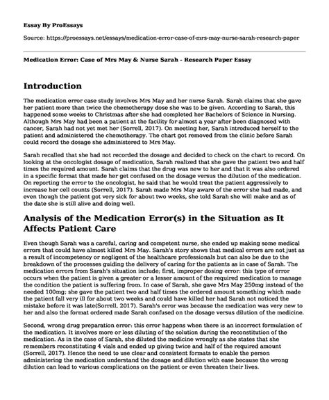 📚 Medication Error Case Of Mrs May And Nurse Sarah Research Paper