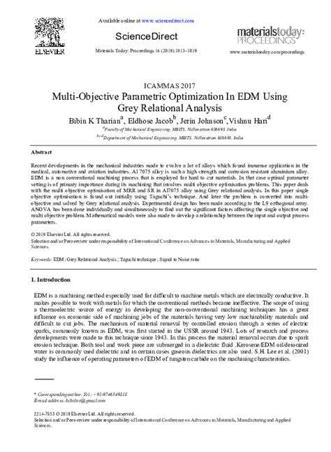 Pdf Multi Objective Parametric Optimization In Edm Using Grey