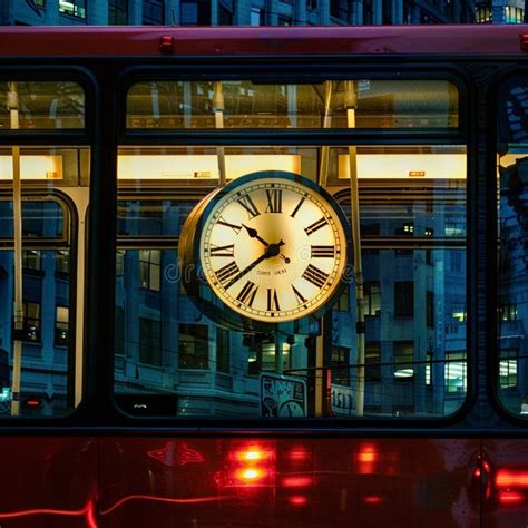 City Bus Adorned With A Prominent Large Clock Display Stock