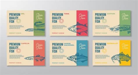 물고기 레이블 설정 추상적인 벡터 포장 디자인 레이아웃 컬렉션 프리미엄 벡터 Packaging Design Food Packaging Design