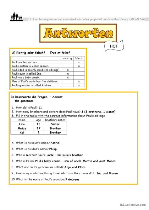 Das ist meine Familie HOT allgemei Deutsch DAF Arbeitsblätter pdf doc