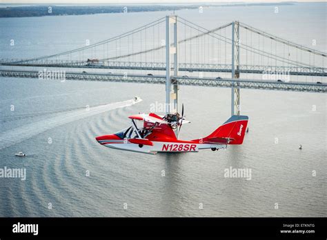 Searey A Small Seaplane Flying Near Chesapeake Bay Bridge Maryland