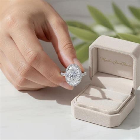 Oval Lab Diamond Halo Engagement Ring Platinum Or White Gold Pave Band