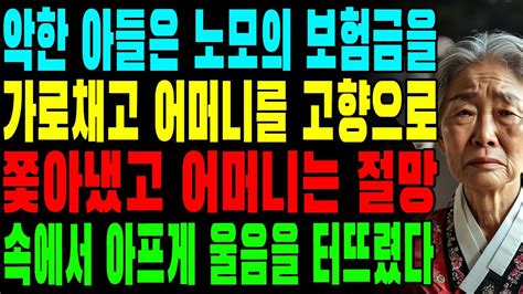 갚을 돈이 없으니 집에 가세요 손씨는 돈을 속여 80세 노모의 집을 팔았다 아들은 왜 늙은 어머니를 그토록 나쁘게 대하는가 지혜 사연 Youtube