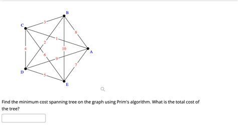 solved find the minimum cost spanning tree on the graph
