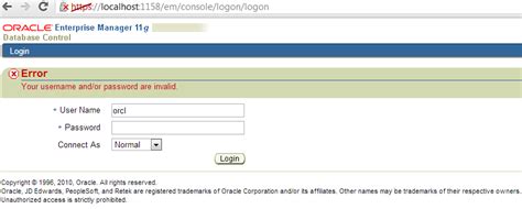 Oracle11g Oracle Database Control Username And Password Stack Overflow