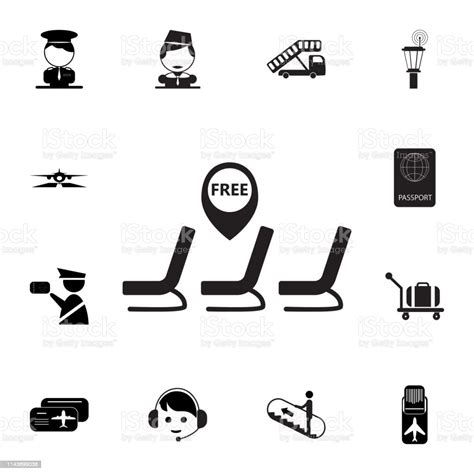 공항 좌석 위치 대기 영역 아이콘입니다 공항 요소 아이콘의 집합입니다 웹 사이트 웹 디자인 모바일 앱에 대 한 프리미엄 품질의 항공 그래픽 디자인 컬렉션 아이콘 개념에 대한