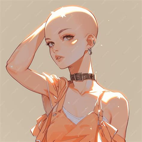Premium Photo Anime Girl With Shaved Head And Orange Top Posing For