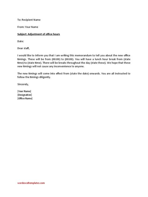 Memo In Adjustment Of Office Hours Pdf